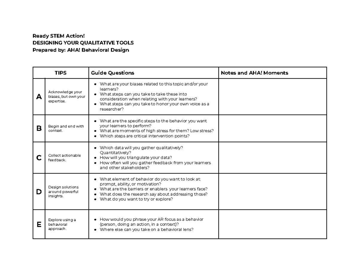 STEM Collab Action Research - Qualitative Tool - Ready STEM Action ...