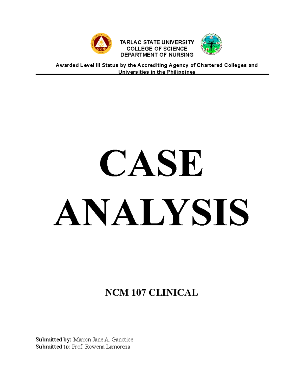 Clinical CASE Analysis - Hyperemesis Gravidarum - TARLAC STATE ...