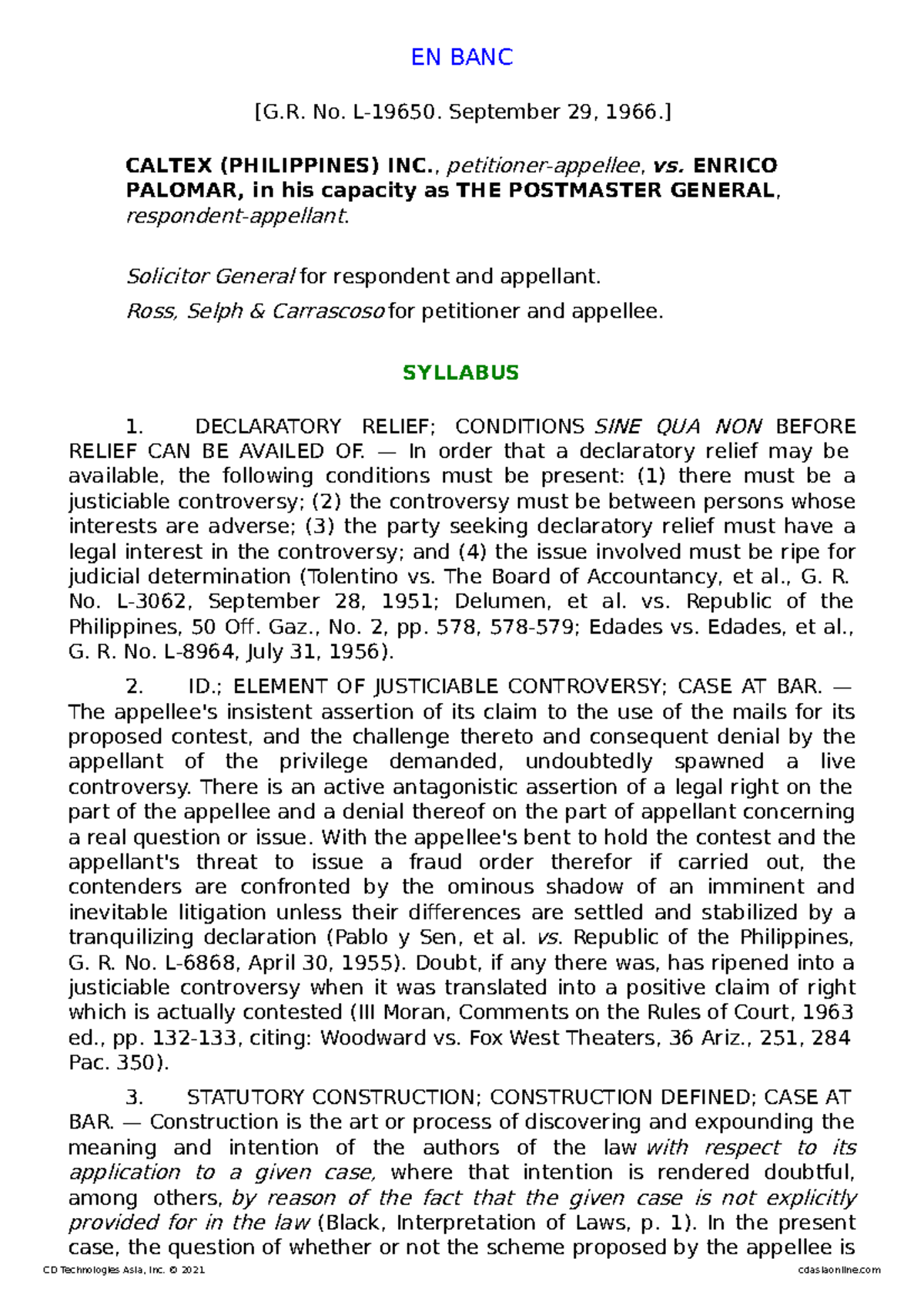 144269-1966-Caltex Philippines Inc - EN BANC [G. No. L-19650. September ...