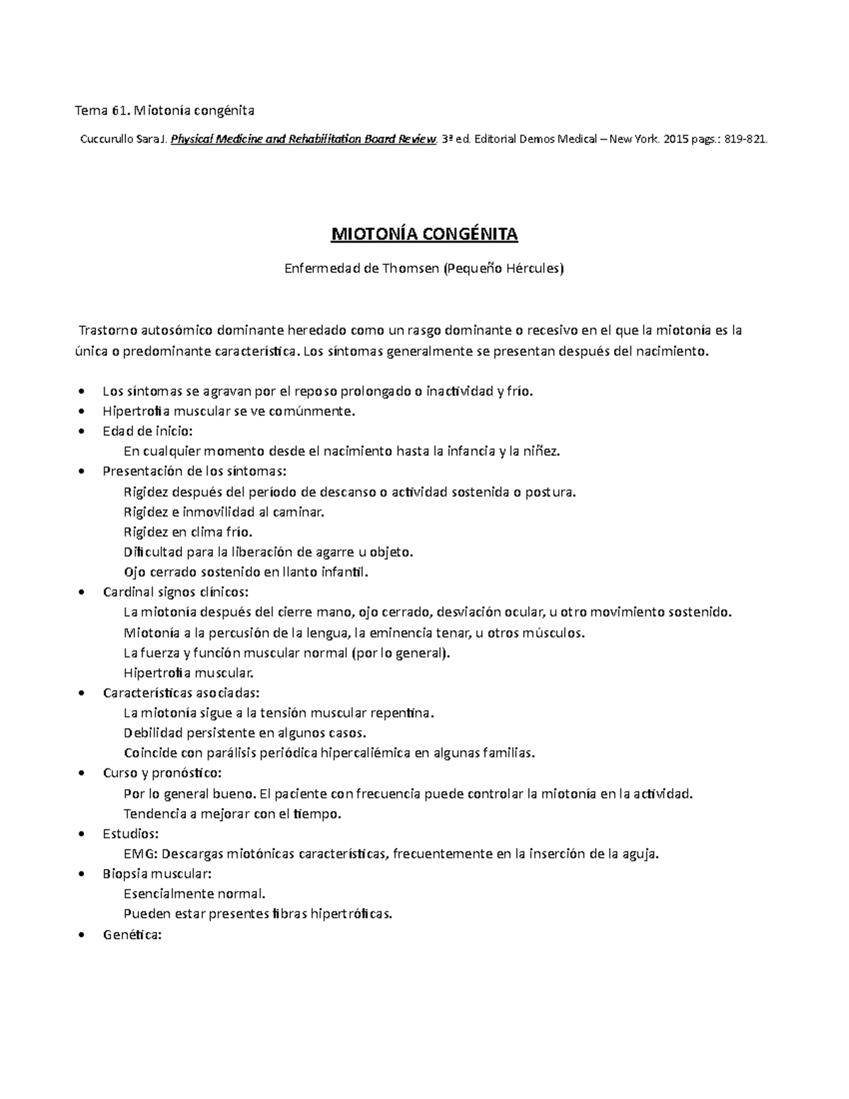 61 Miotonia congénita - RESUMEN - Tema 61. Miotonía congénita ...