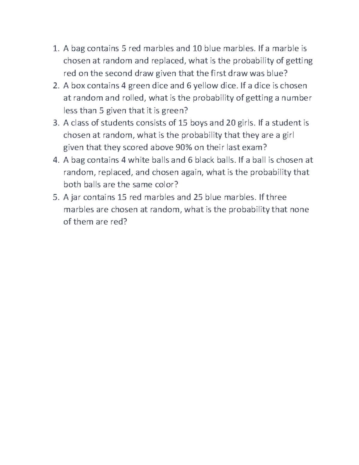 Statistics Exercices And Solutions - A bag contains 5 red marbles and ...