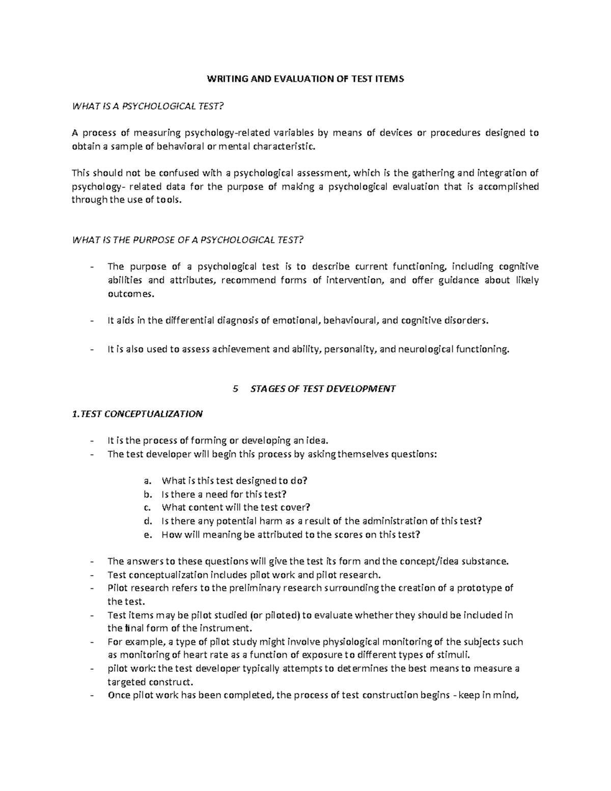 Writing AND Evaluation OF TEST Items - WRITING AND EVALUATION OF TEST ...