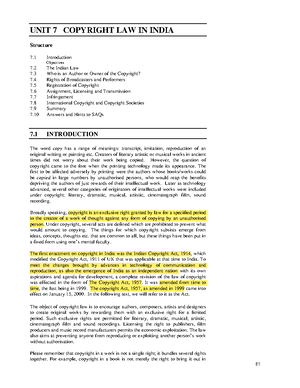 Unit 1 Types of IPR - Notesss - Importance & Types of IPR DR. RA JEEV ...