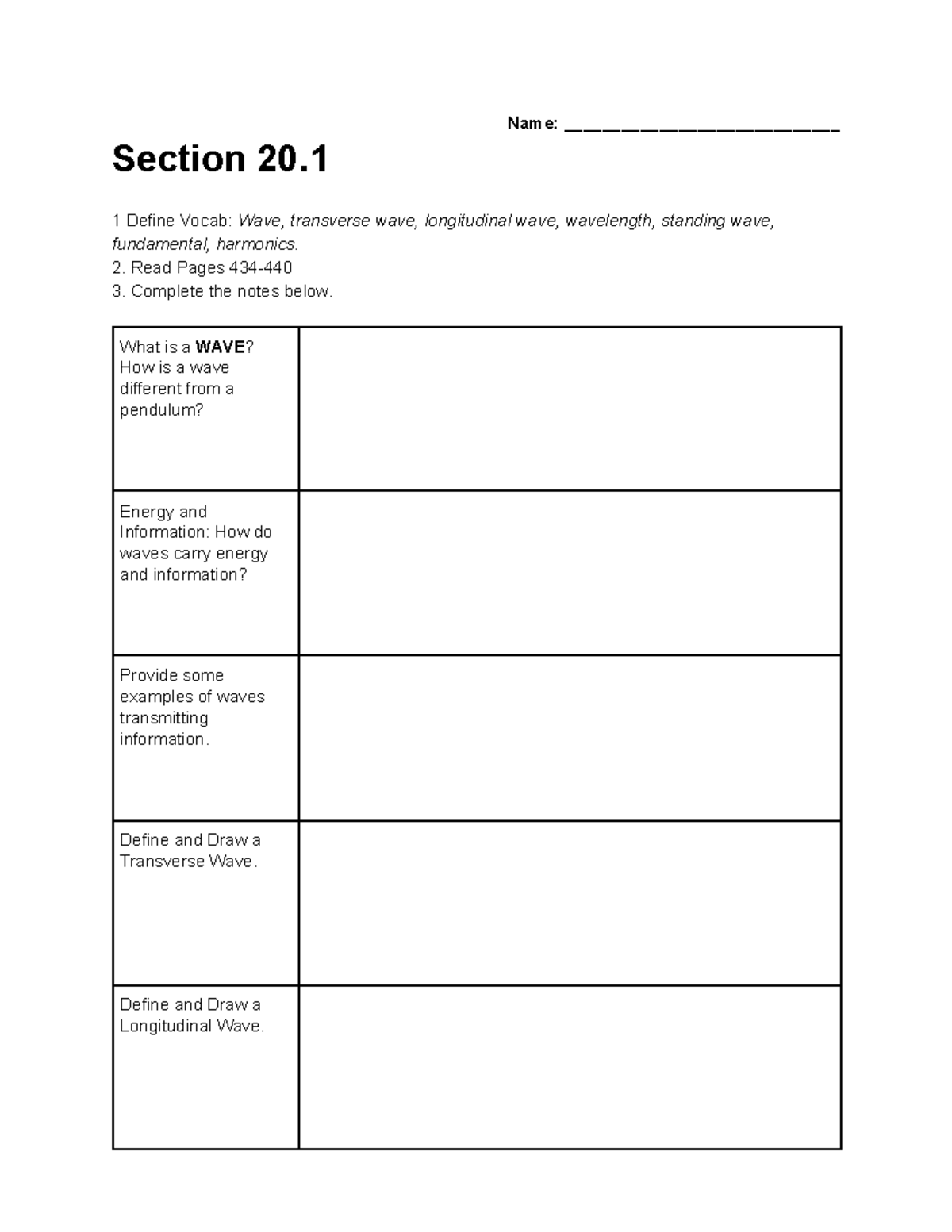 Section 20.1 Notes - Name: _____________________________ Section 20. 1 ...