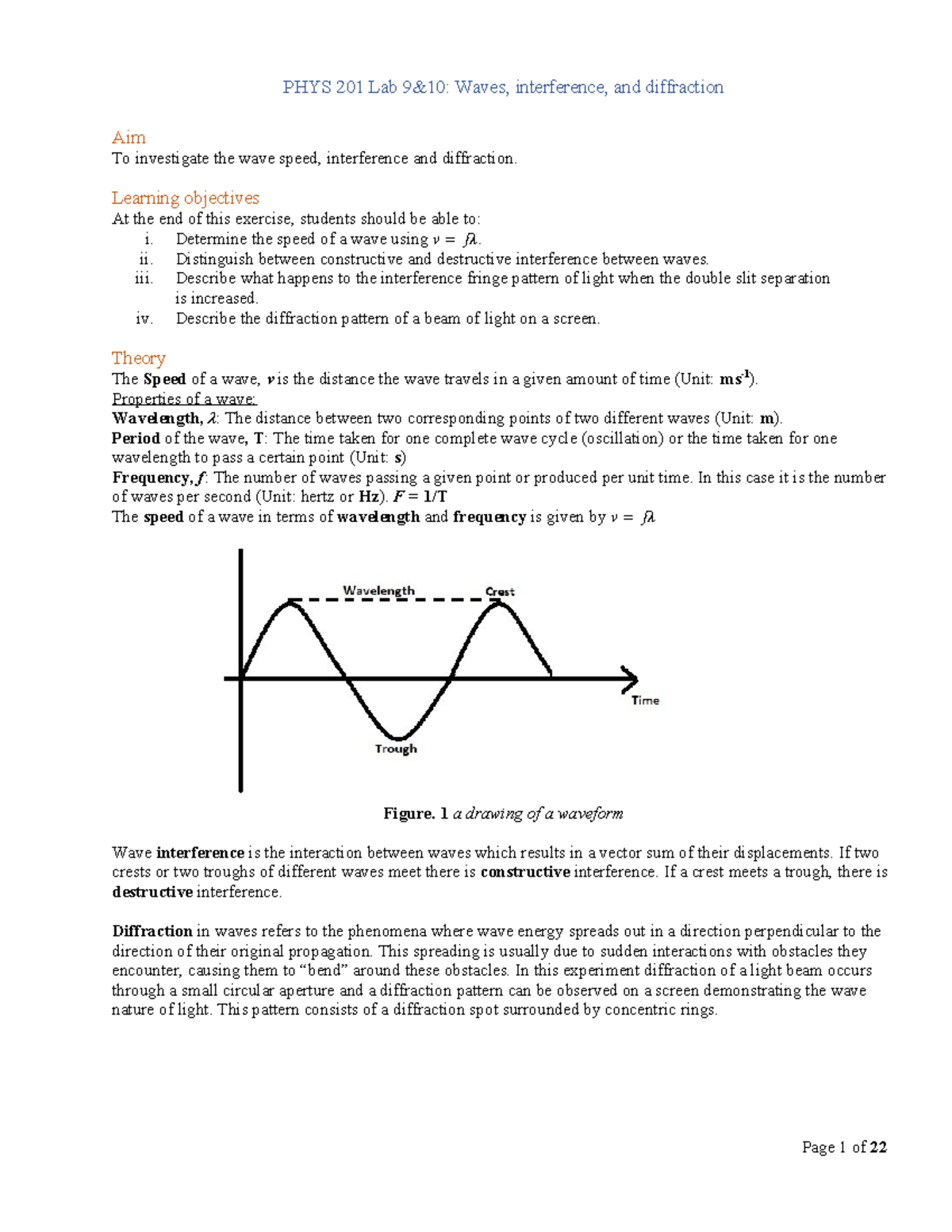 Microsoft Word - PHYS 201 Labs 6 to 10 instructions.docx - PHYS 201 Lab 9&10: Waves, - Studocu