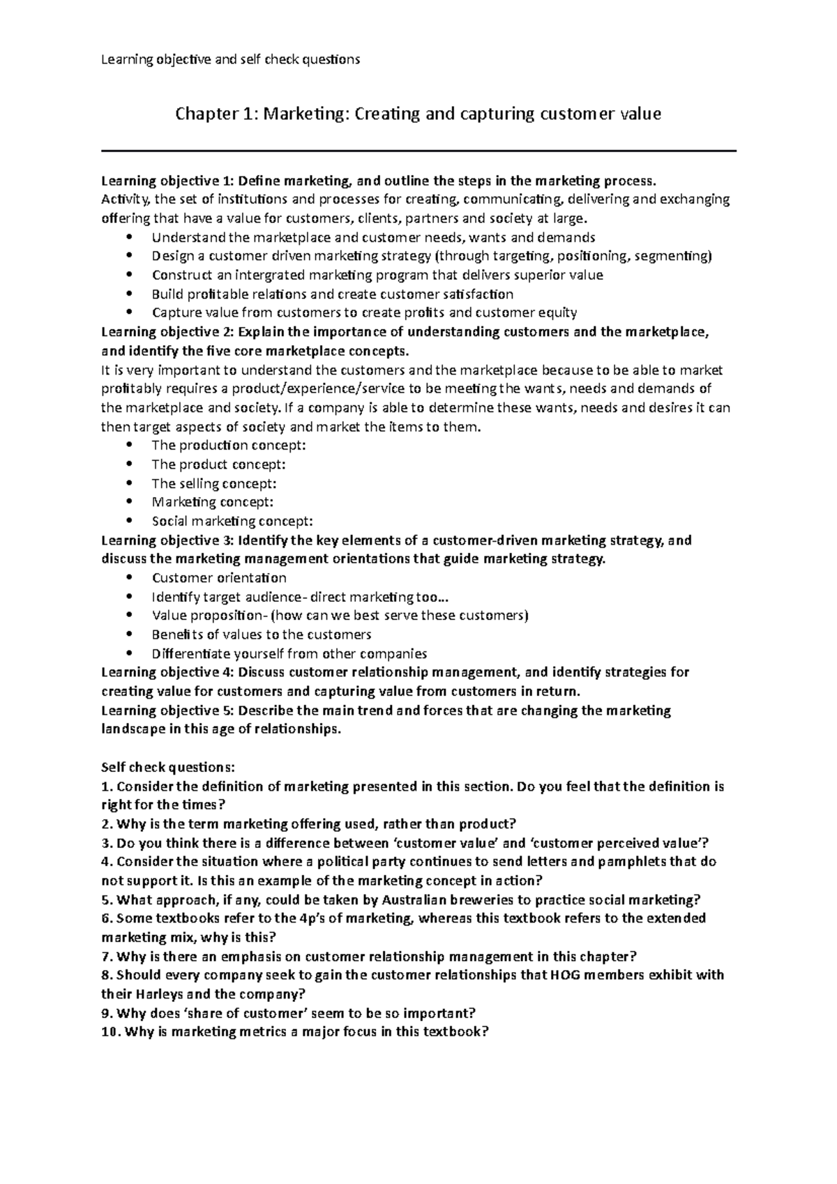 Chapter 1 tutorial and textbook questions - Learning objective and self ...