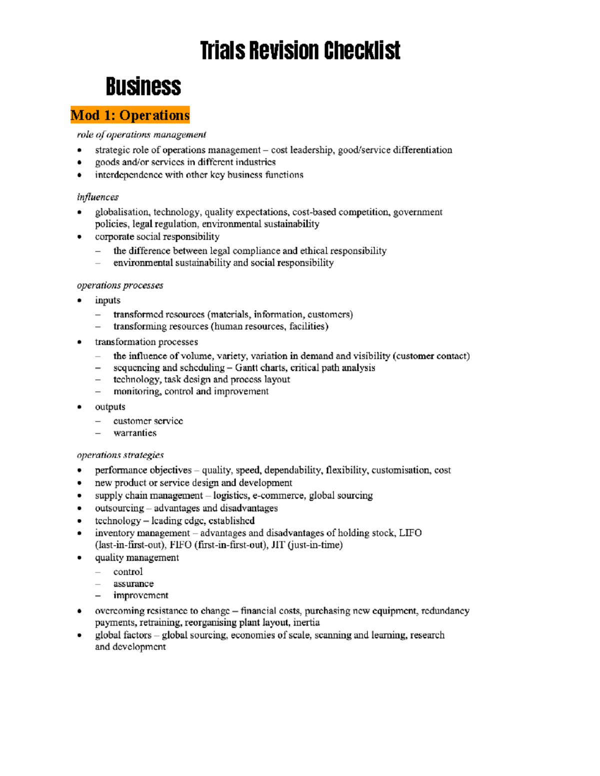 Trials Revision To Do List - Trials Revision Checklist Business Mod 1 ...