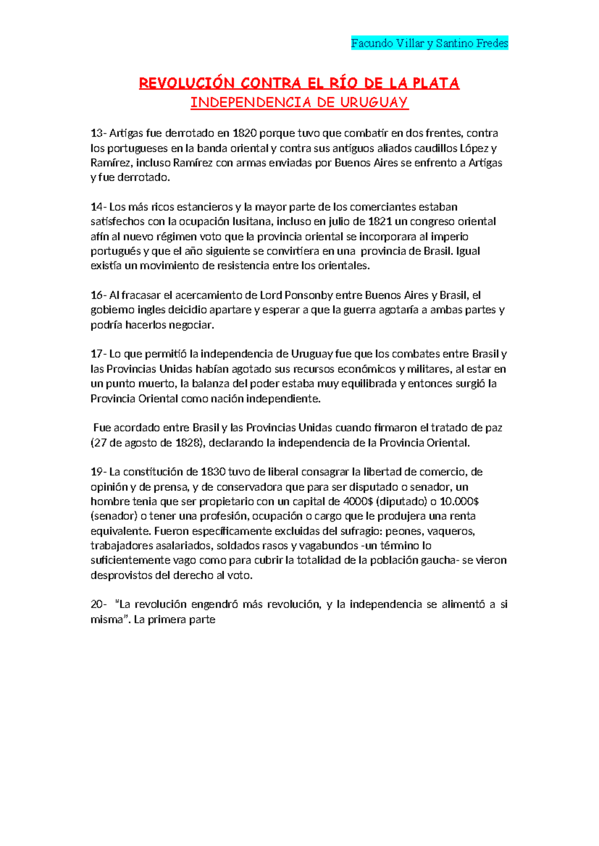 Revolución Contra EL RÍO DE LA Plata ( Respuestas) - Facundo Villar y ...