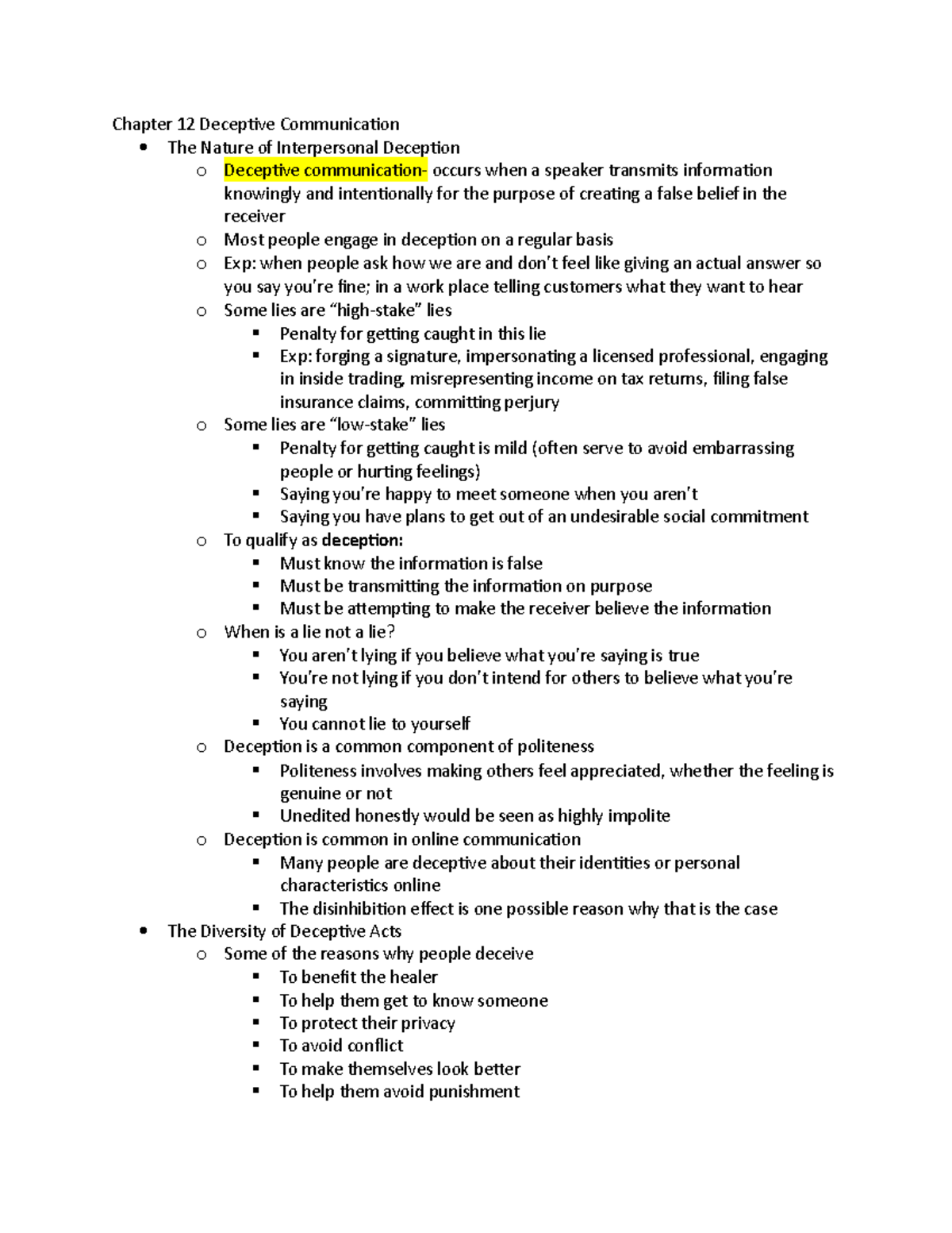 Chapter 12 Deceptive Communication - Chapter 12 Deceptive Communication ...