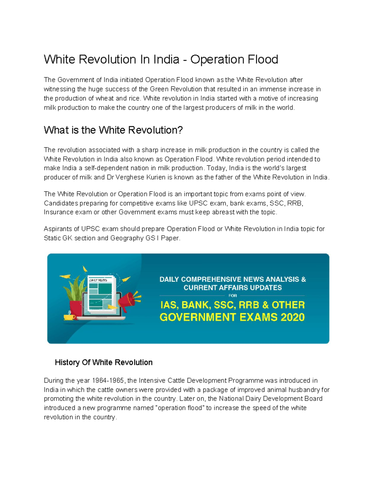 White Revolution In India Operation Flood - White Revolution In India ...