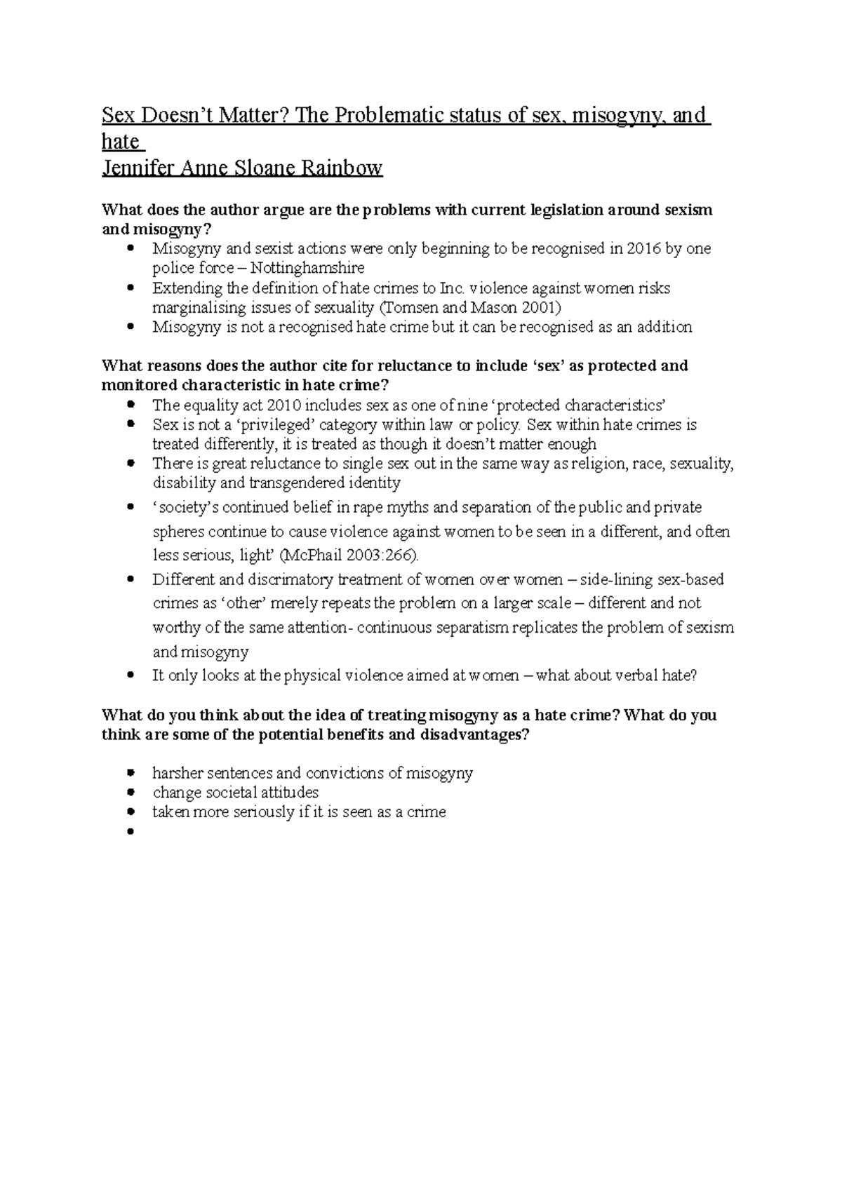 Sex Doesnt Matter Lecture Notes 4 Sex Doesnt Matter The