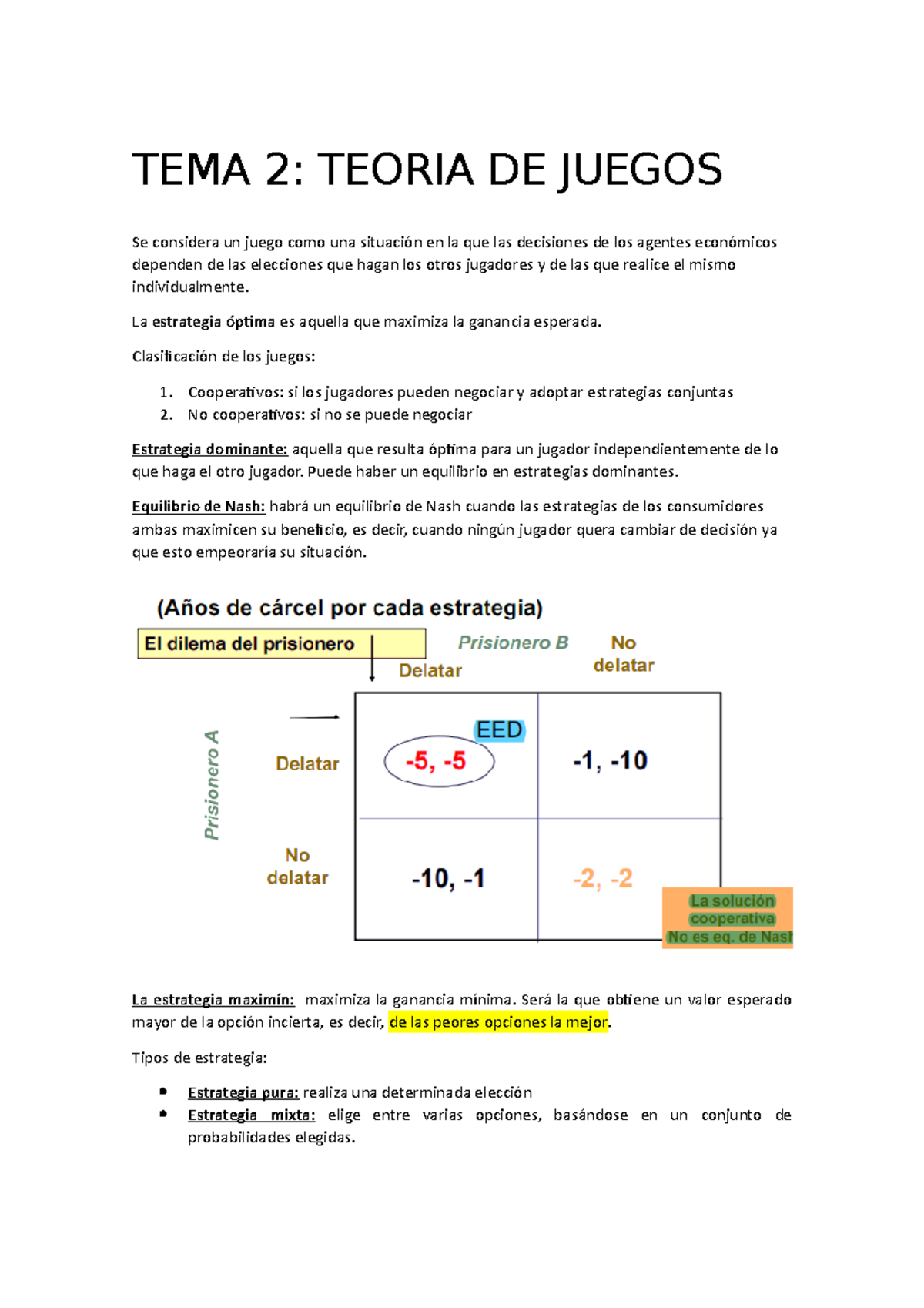 Tema 2 - teoría de juegos - TEMA 2: TEORIA DE JUEGOS Se considera un ...