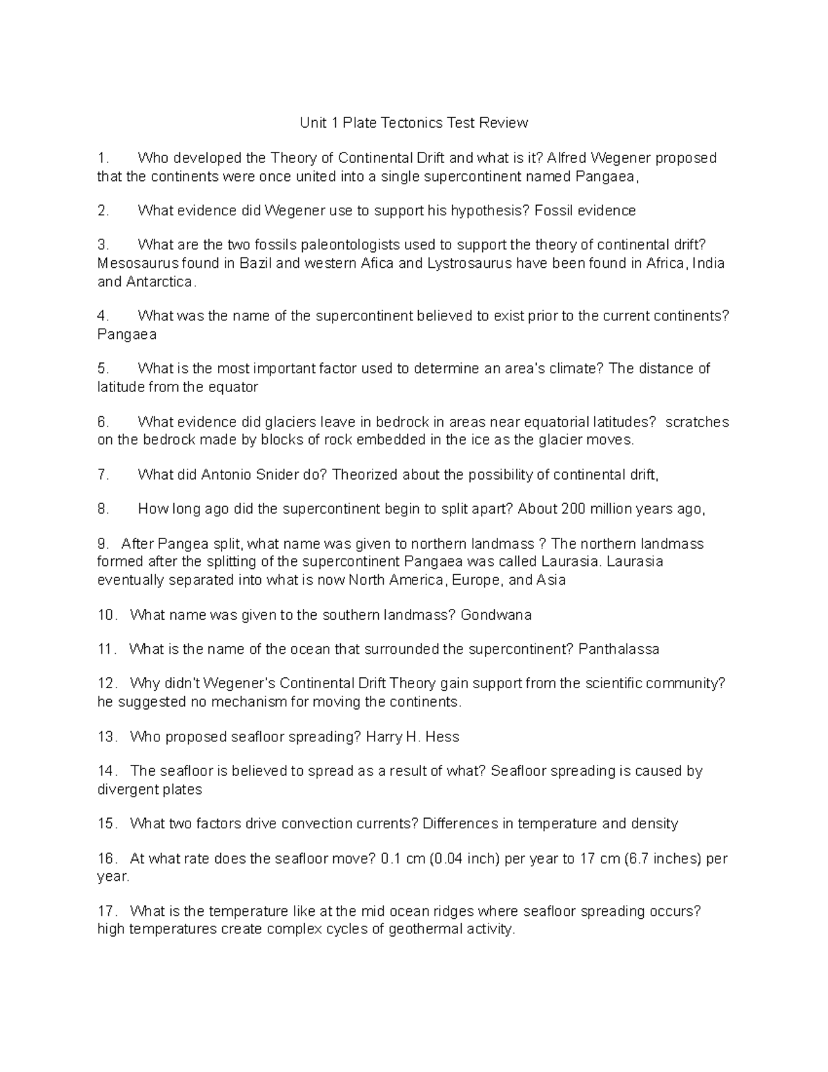 Copy of Unit 1 Plate Tectonics Test Review - Unit 1 Plate Tectonics ...