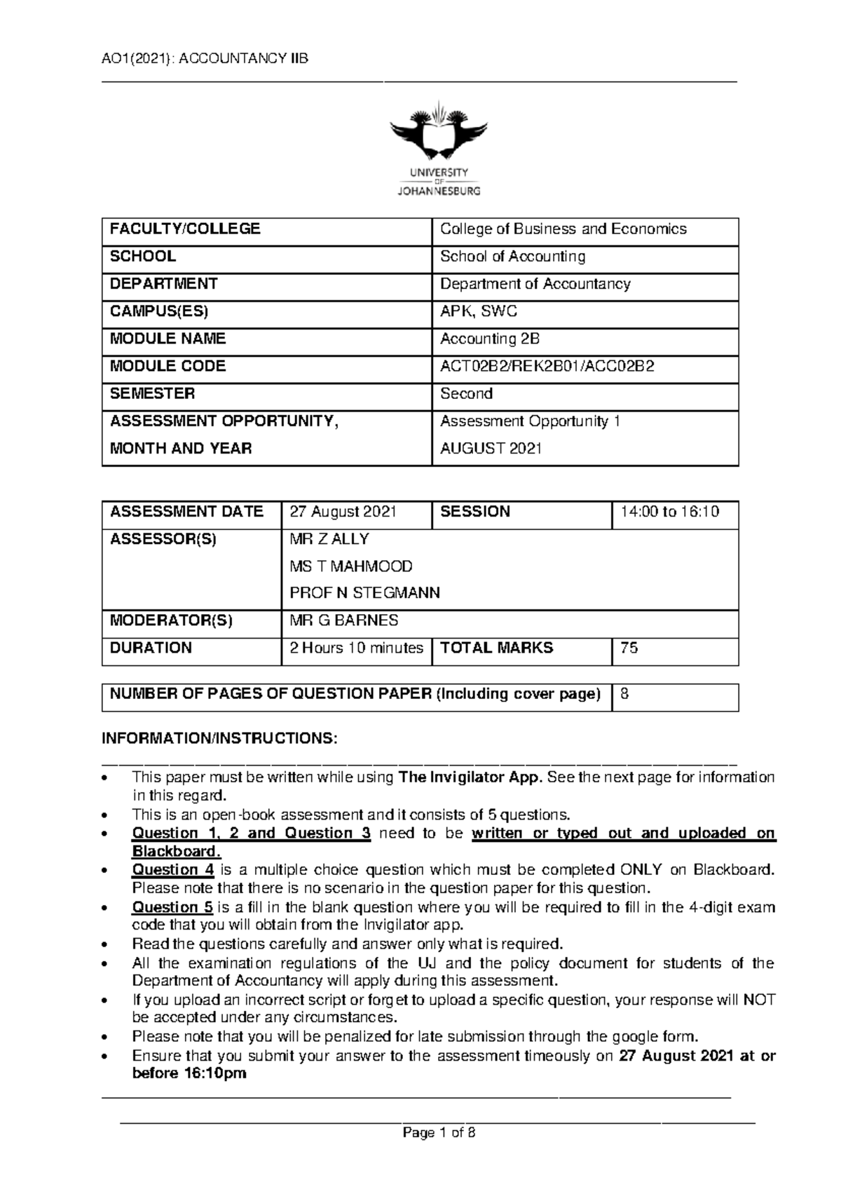 AO1 - Question Paper - - Studocu