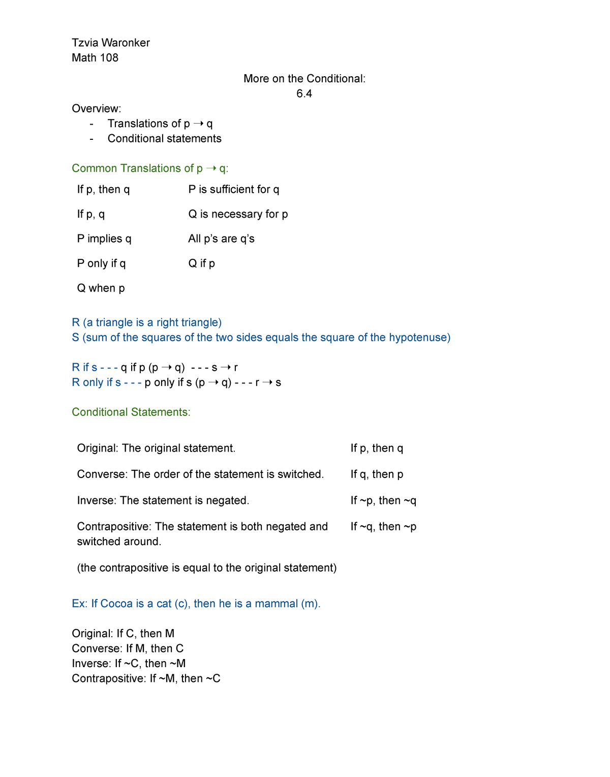 Math 108- 6.4 - Google Docs - Tzvia Waronker Math 108 More on the ...