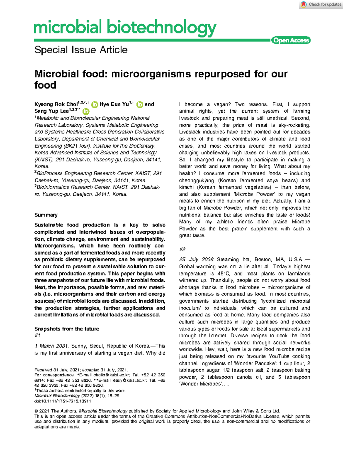 Microbial Biotechnology - 2021 - Choi - Microbial food microorganisms repurposed for our food ...