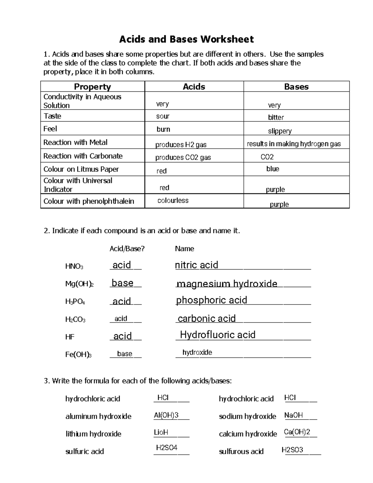 Acid base worksheet-2 - erm! - Acids and Bases Worksheet 1. Acids and ...