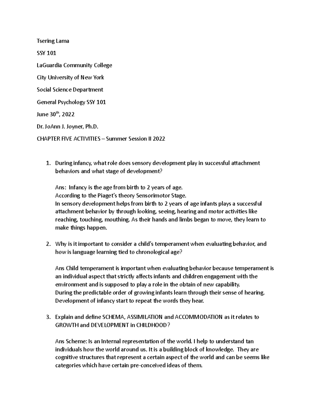 Chapter 5 Reflective Questions 2022 Tsering Lama SSY 101 LaGuardia