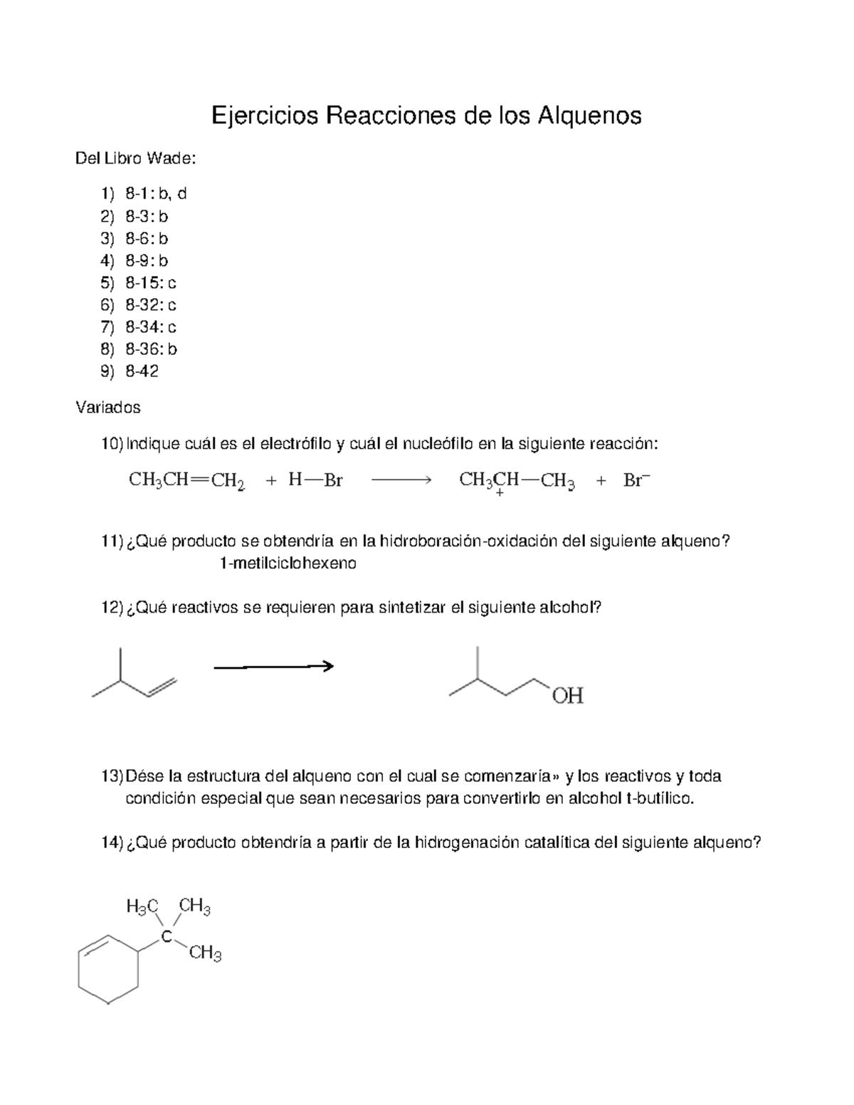 Ejercicios para practicar - Reacciones Alquenos - Ejercicios Reacciones de los Alquenos Del ...