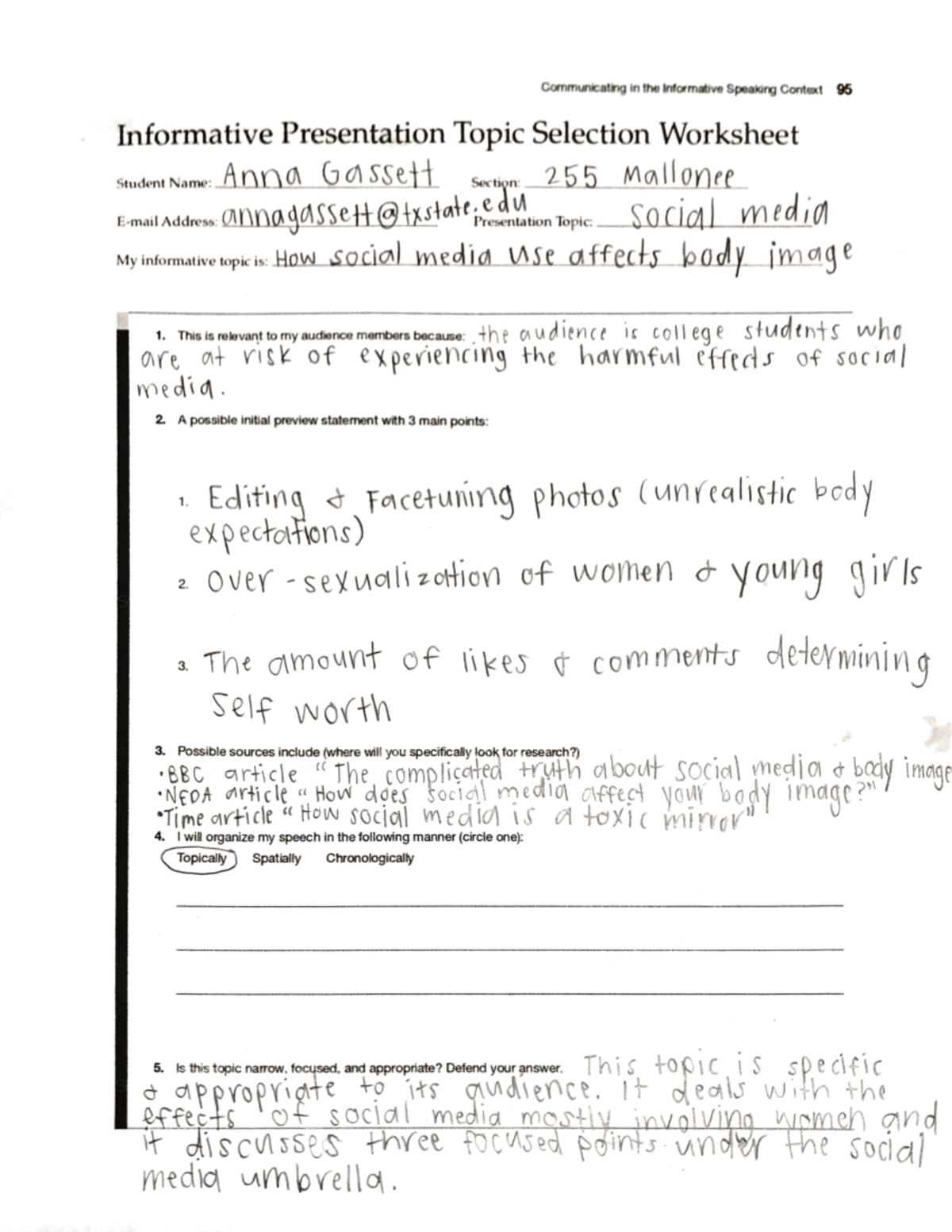 Informative Presentation Topic Selection Worksheet - COMM 1310 - Studocu