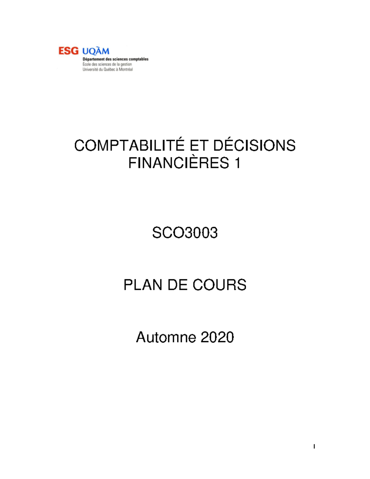 SCO3003 - A2020 - Plan de cours - Warning: TT: undefined function: 32 COMPTABILITÉ ET DÉCISIONS ...