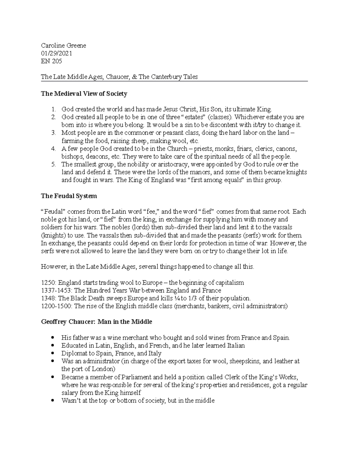 EN 205 Lecture 5 - The Late Middle Ages - EN 205 - Alabama - Studocu