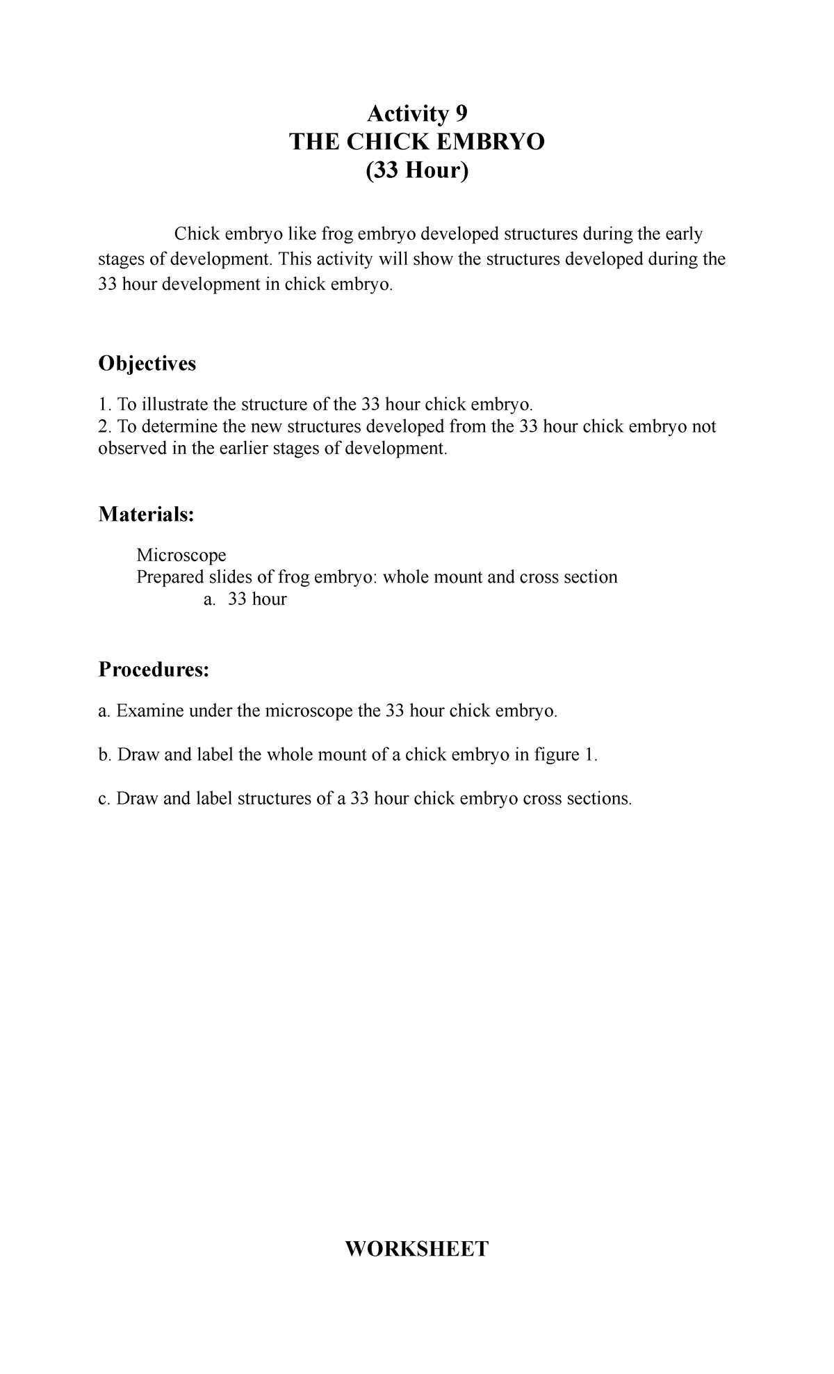 NS-Embryology- Activity NO. 9 - Activity 9 THE CHICK EMBRYO (33 Hour ...