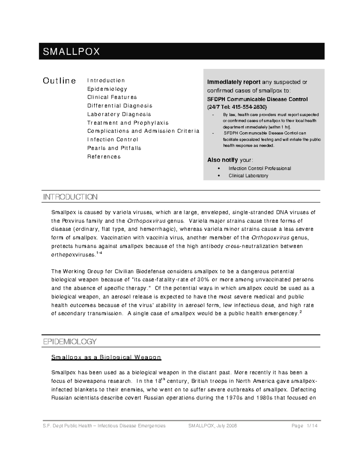 Smallpox-Binder-Chapter - Ou t lin e I n t r odu ct ion Epide m iology ...