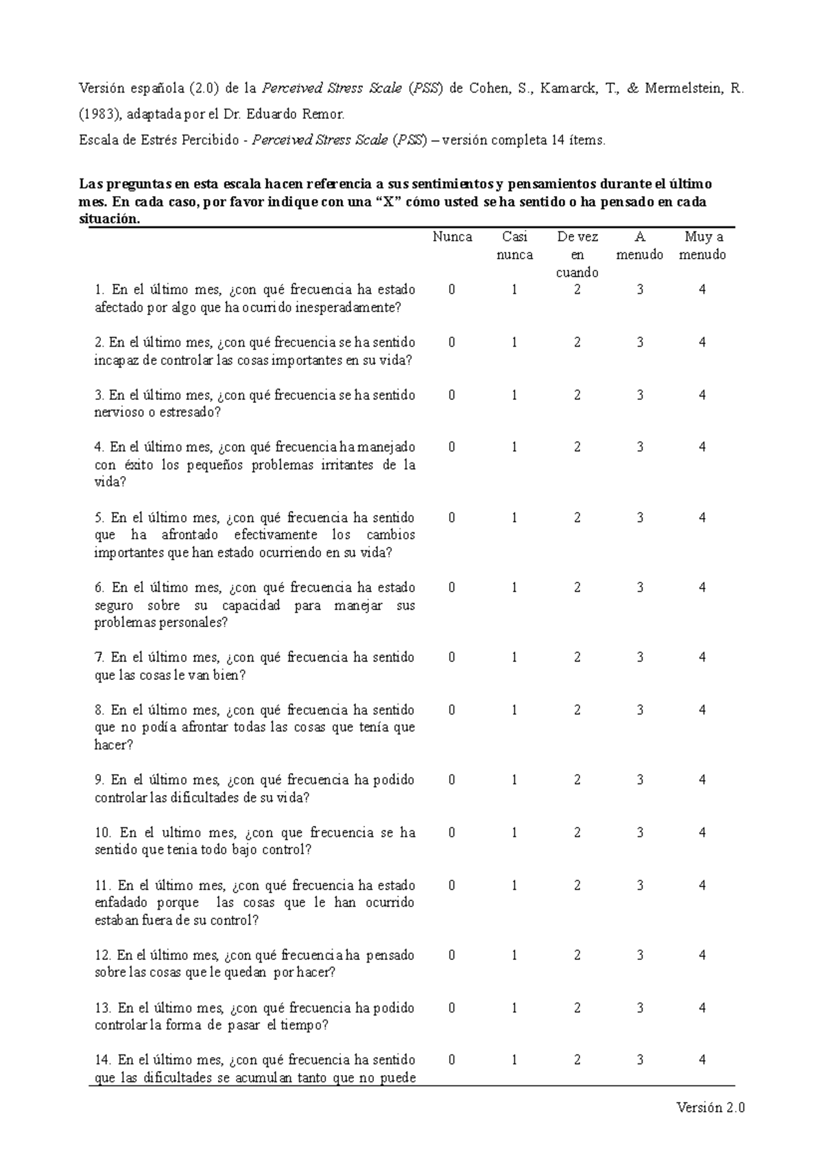 Escala de Estrés Percibido - Versión española (2) de la Perceived ...