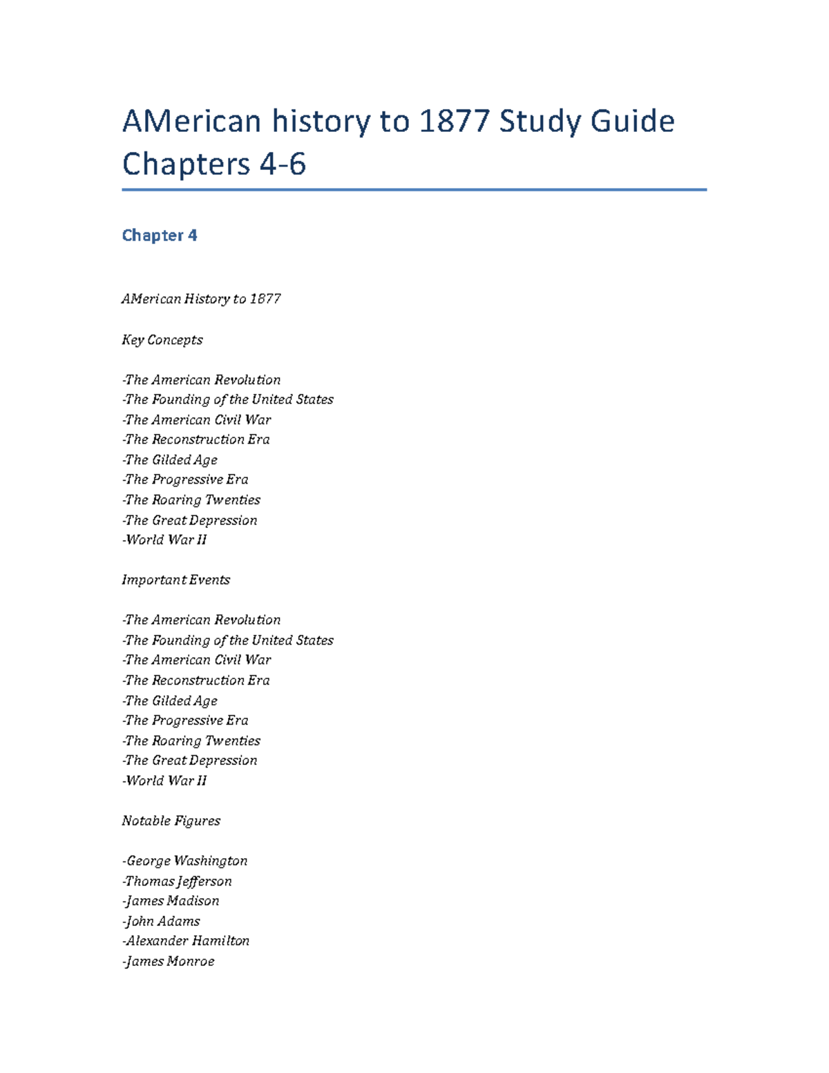 AMerican history to 1877 Study Guide Chapters 4-6 - AMerican history to ...