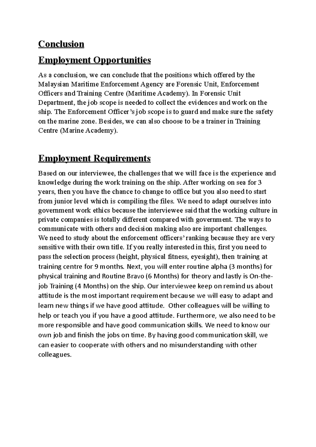 Conclusion - Lecture notes 1 - Conclusion Employment Opportunities As a ...