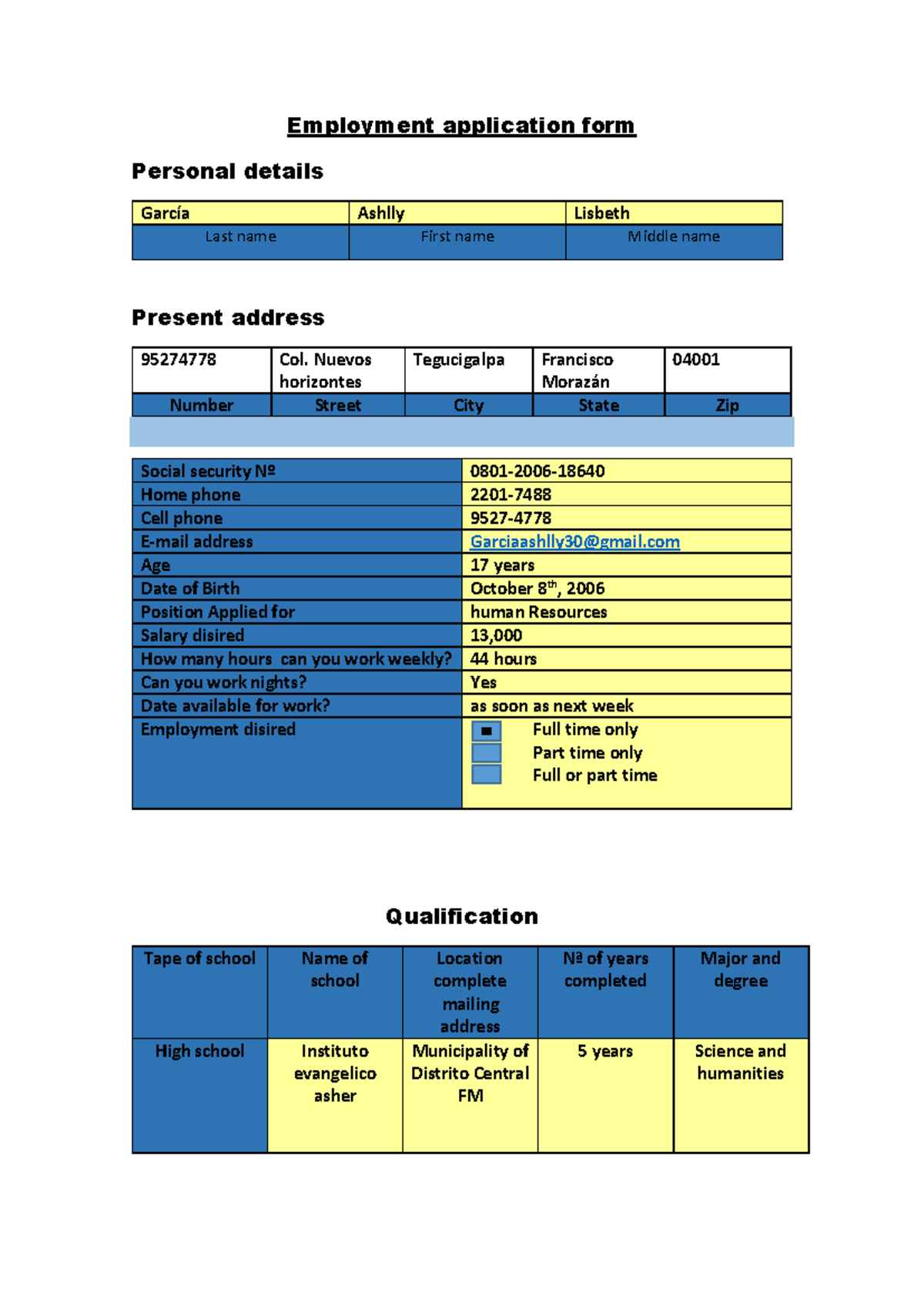 Job application - Employment application form Personal details García ...