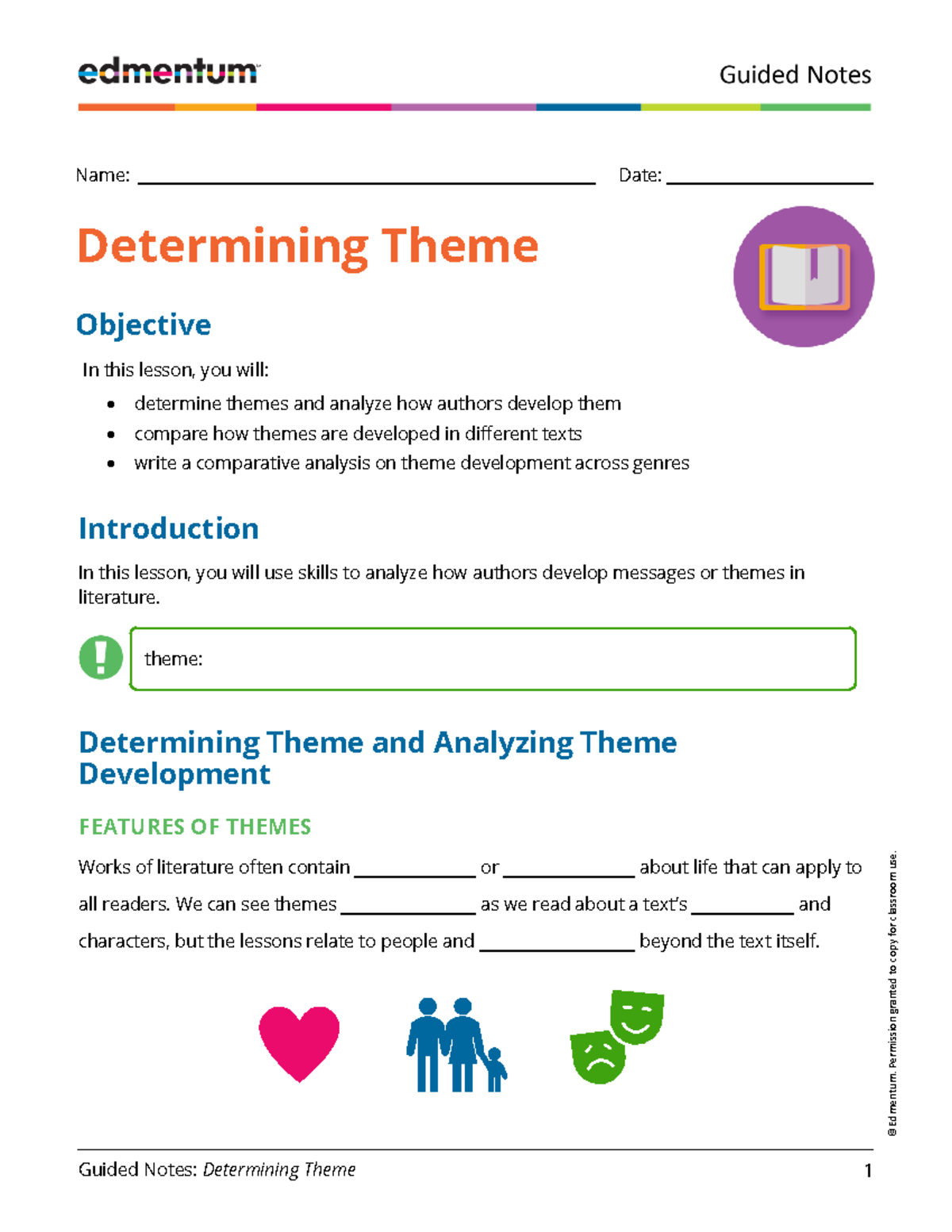 10 Guided Notes Determining Theme Edmentum Permission Granted To 