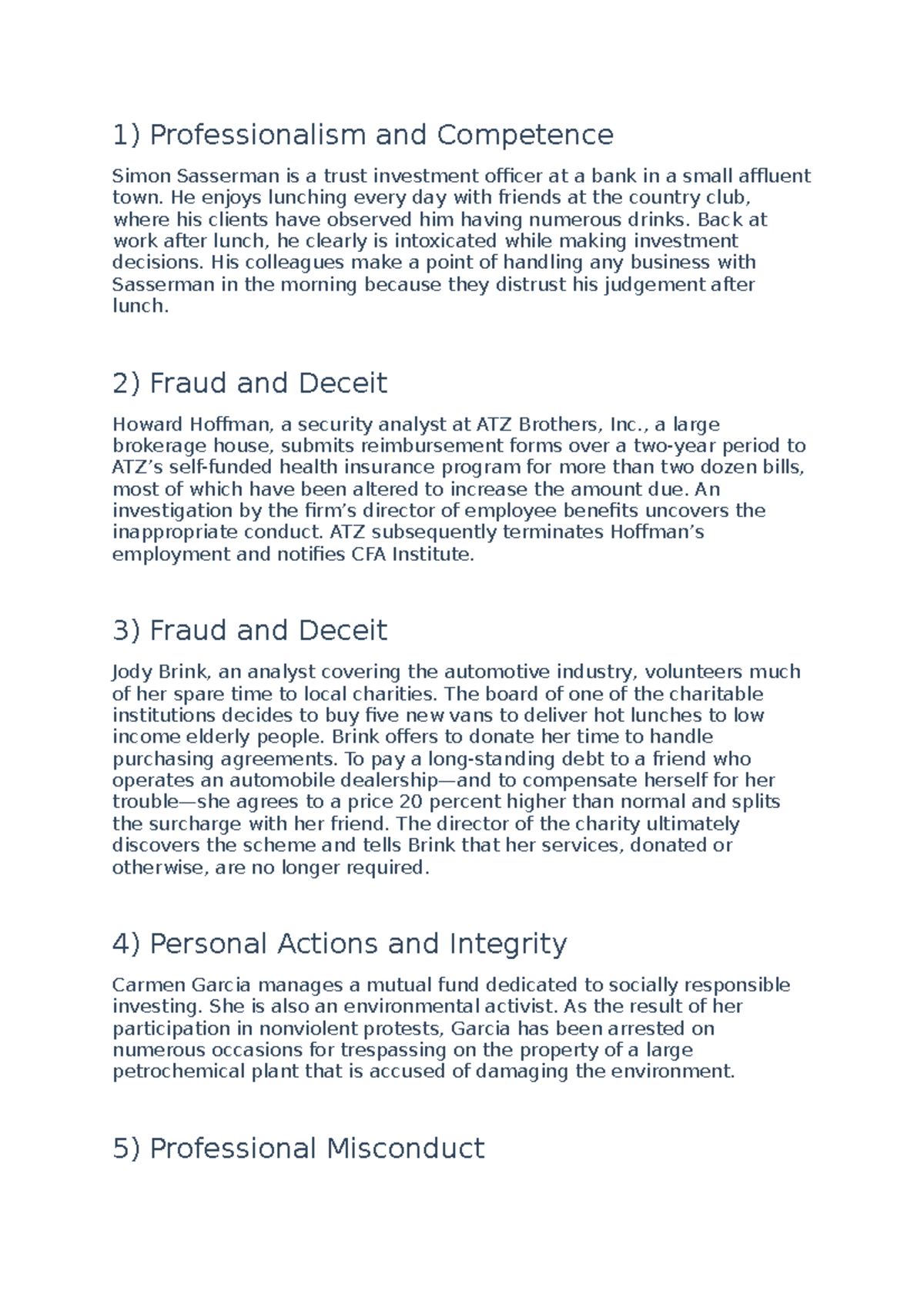 CFA Standards of Practice S1(D) Examples - 1) Professionalism and ...