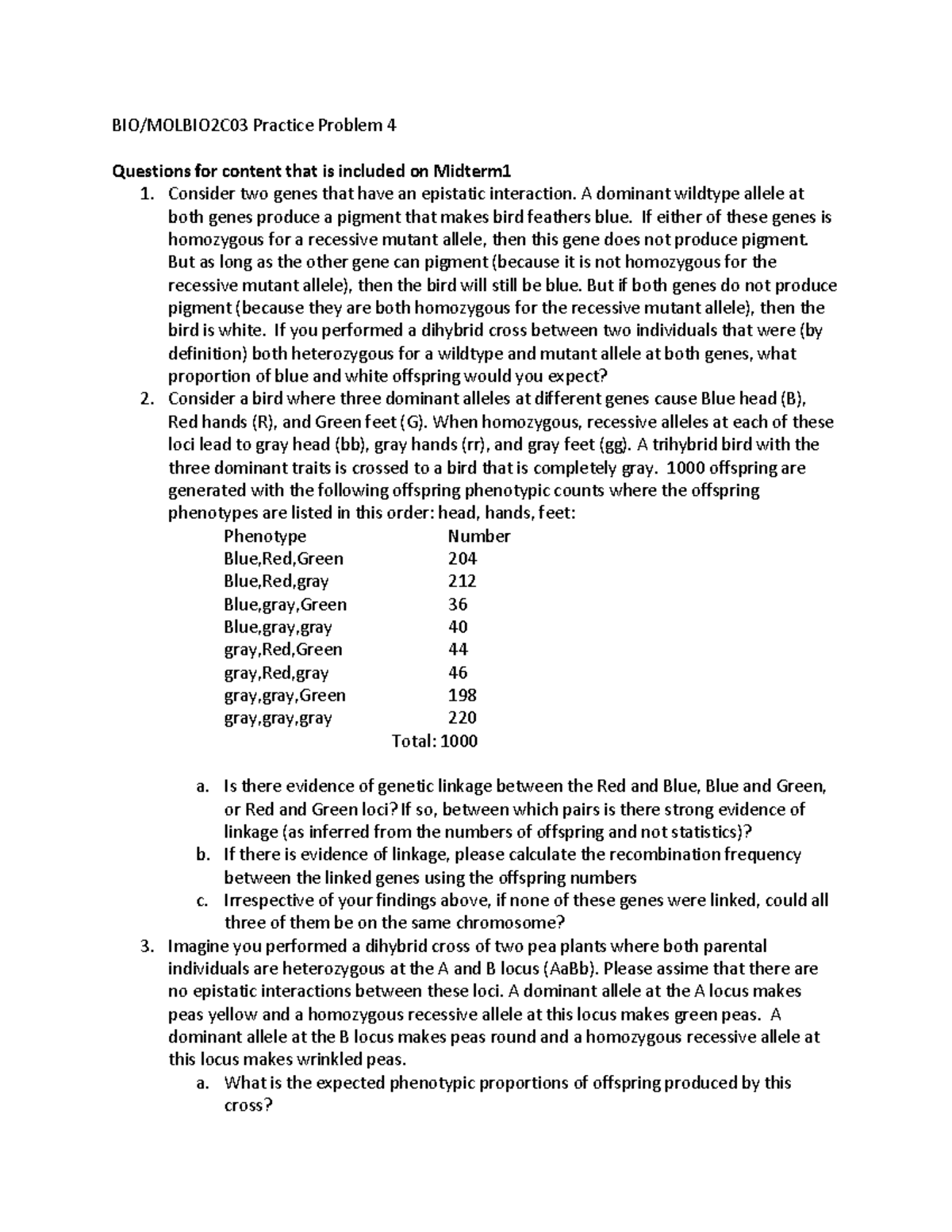 2C03 Evans practice problems 4 and answers - BIO/MOLBIO2C03 Practice Problem 4 Questions for ...