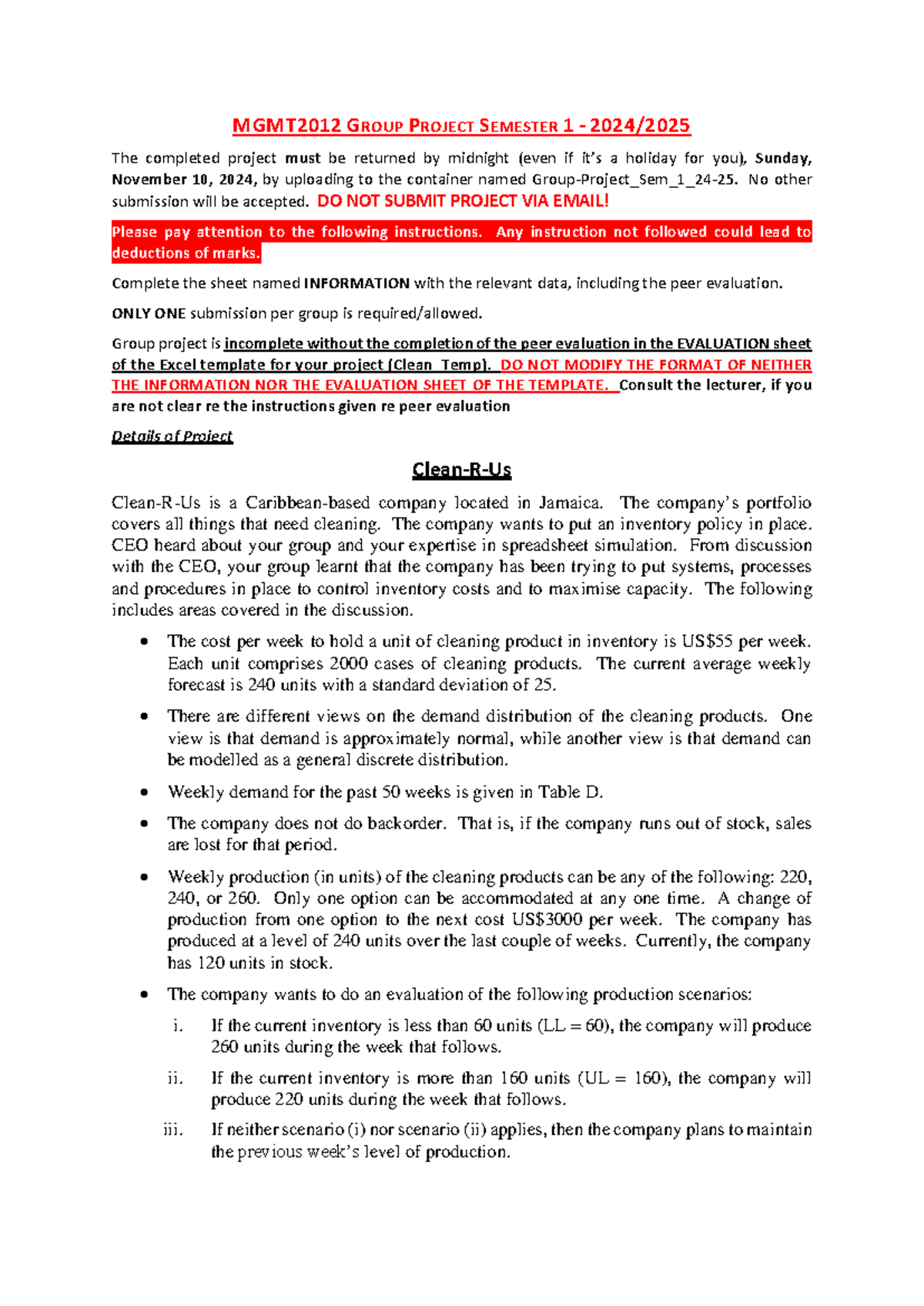 Group Project 1 24-25 - MGMT2012 GROUP PROJECT SEMESTER 1 - 2024 /20 25 The completed project ...