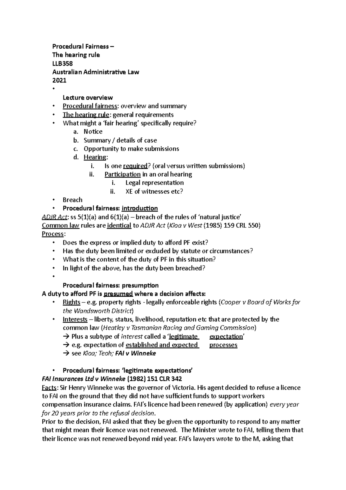 Procedural Fairness - the Hearing Rule - Procedural Fairness – The ...