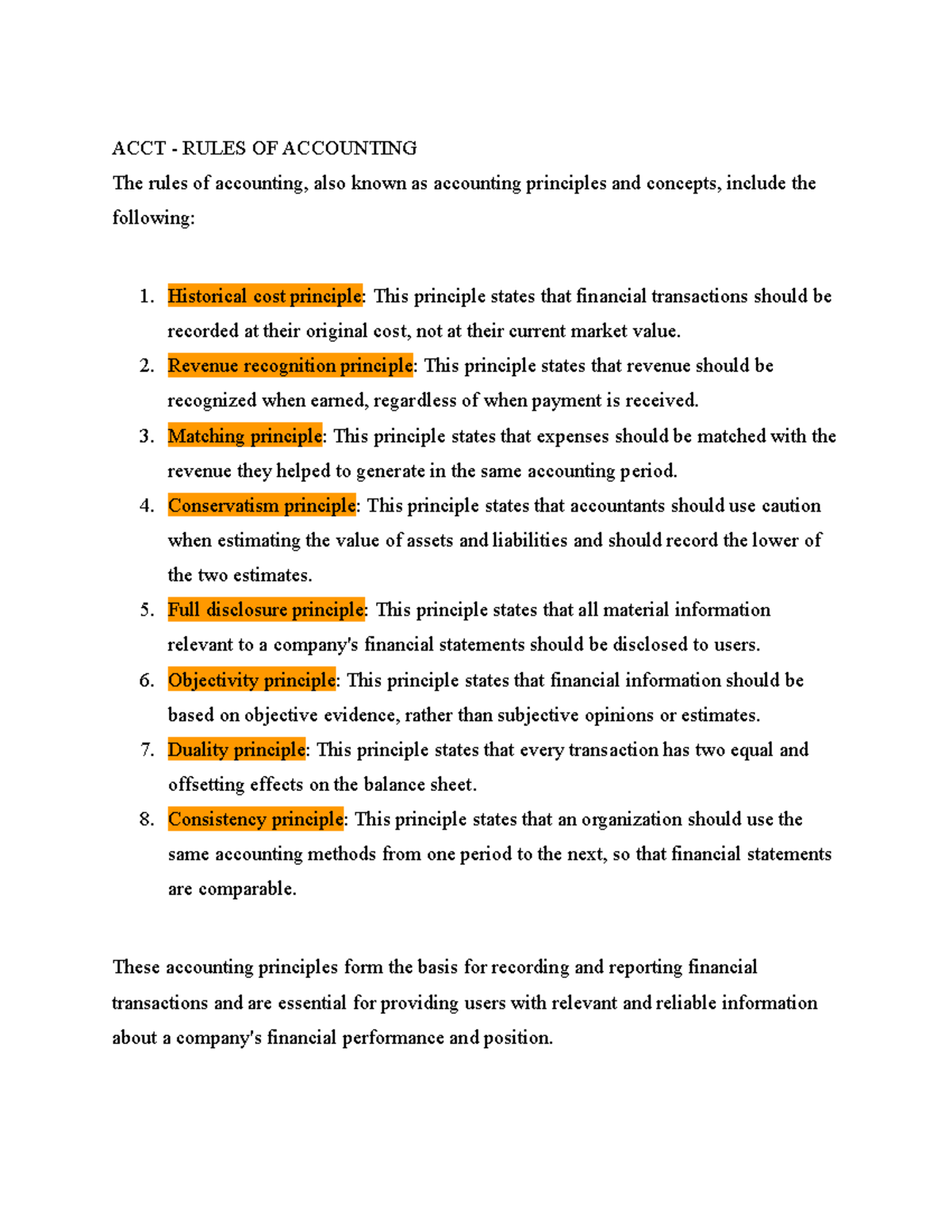 Rules OF Accoutning - ACCT LECTURE NOTES 2023 - ACCT - RULES OF ...