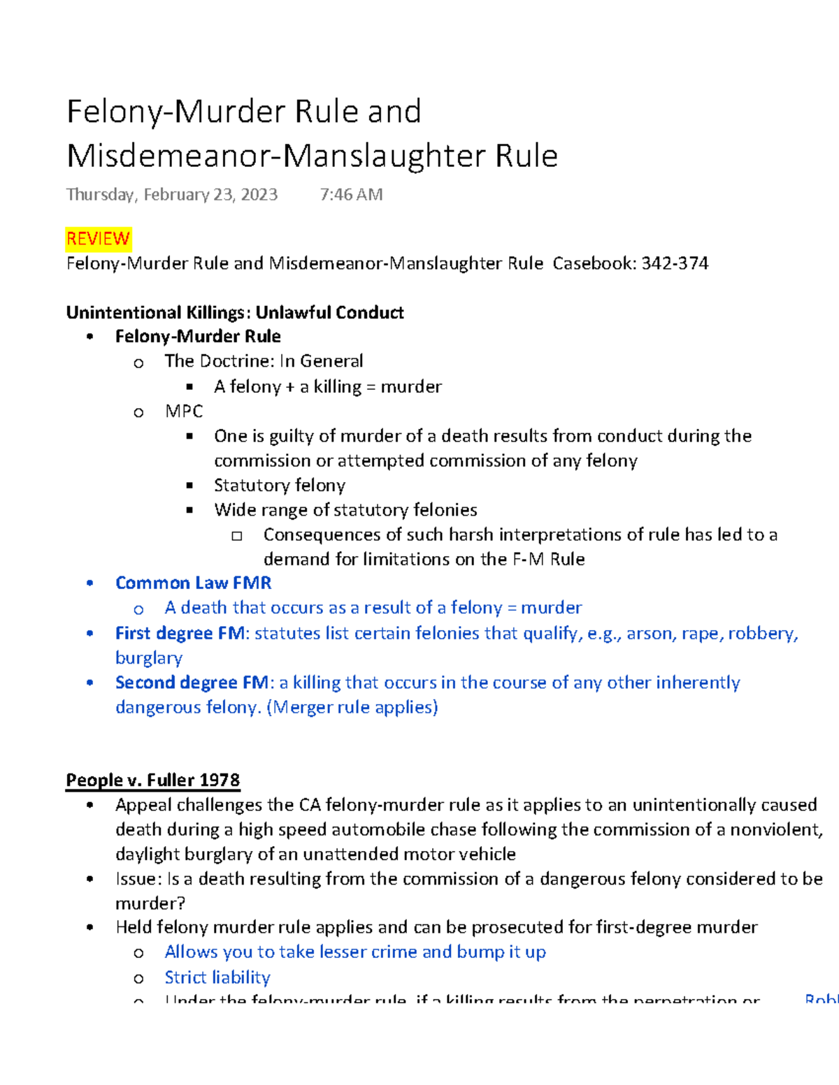 Felony-Murder Rule and Misdemeanor-Manslaughter Rule - , arson, rape ...