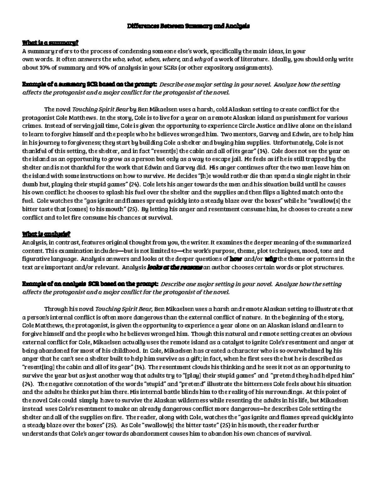 Differences Between Summary and Analysis - It often answers the who ...