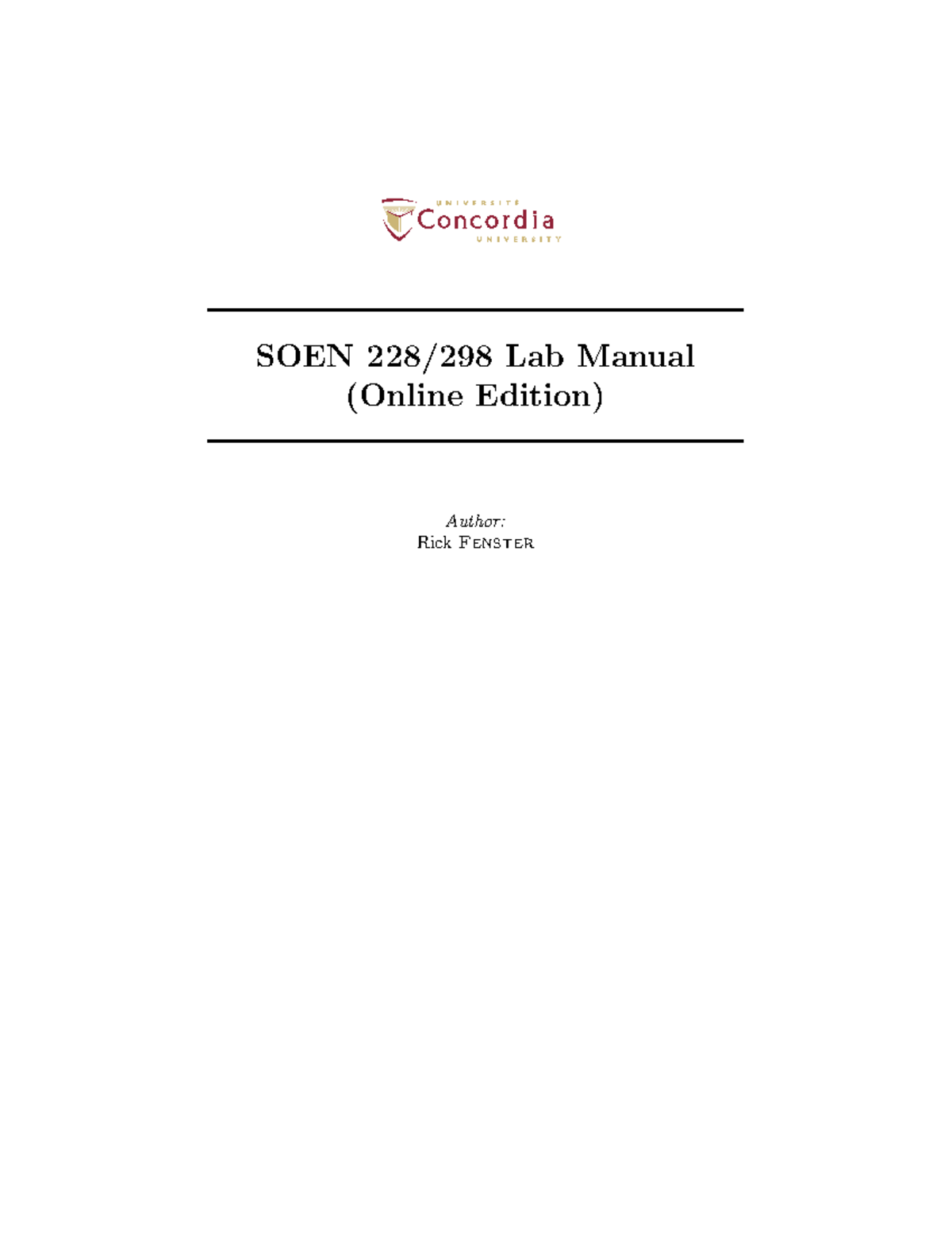 228 Manual Online for soen - SOEN 228/298 Lab Manual (Online Edition) Author: RickFenster ...