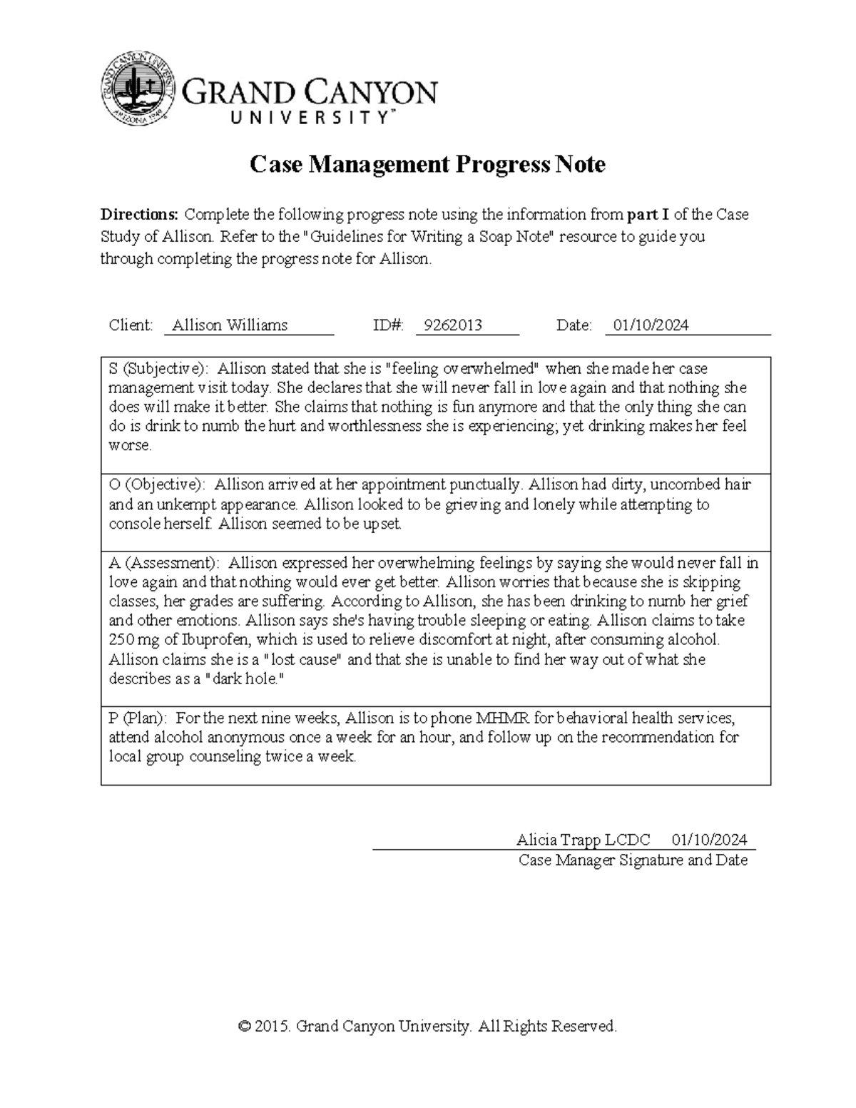 9Allison Case Management Progress Note - Case Management Progress Note ...
