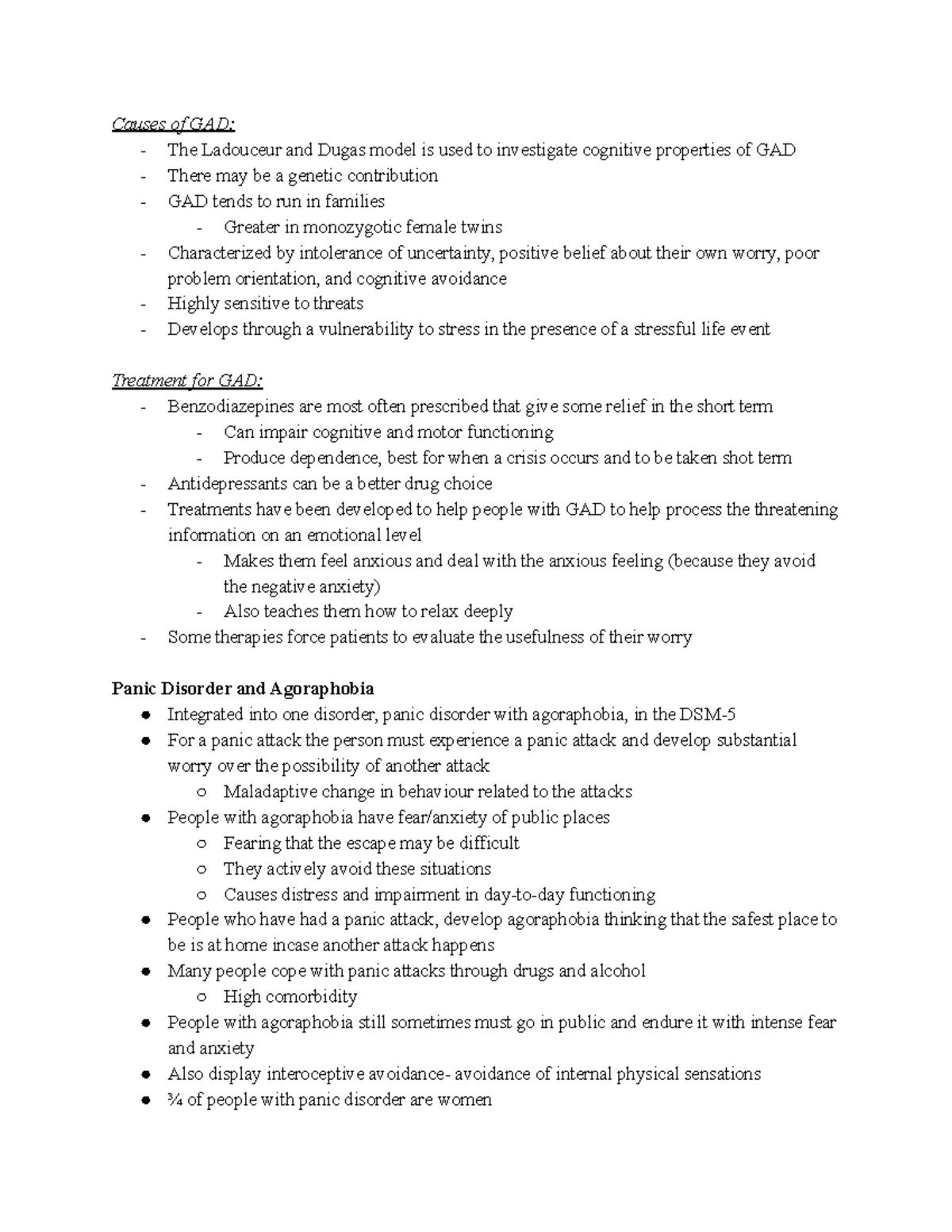 Psy3171 lecture notes-2 - Causes of GAD: - The Ladouceur and Dugas ...