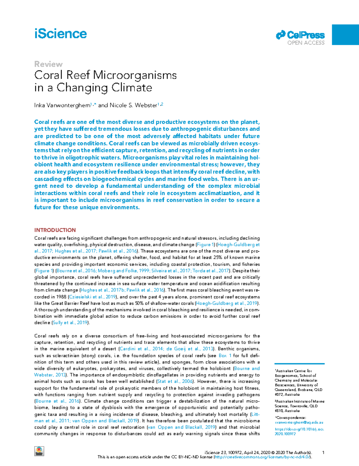 Artykuł - iScience Review Coral Reef Microorganisms in a Changing ...