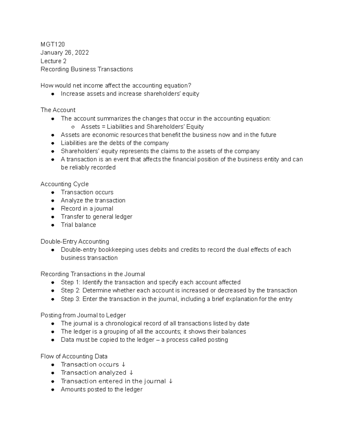 Recording Business Transactions - Studocu