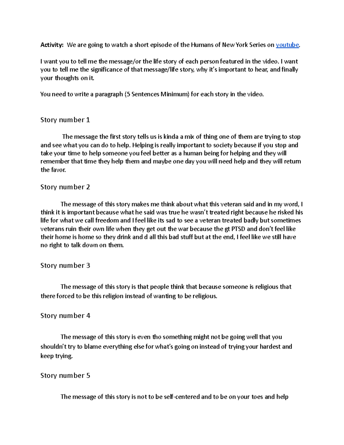 Humans of New York Video Episode - Activity: We are going to watch a ...