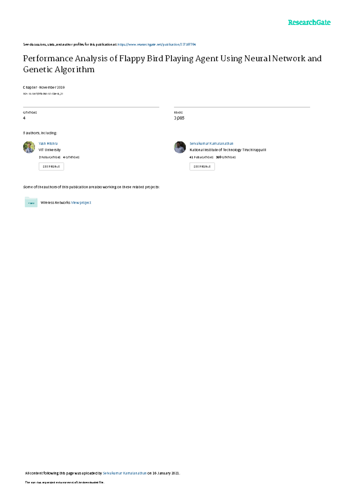 Performance Analysisof Flappy Bird Playing Agent Using Neural