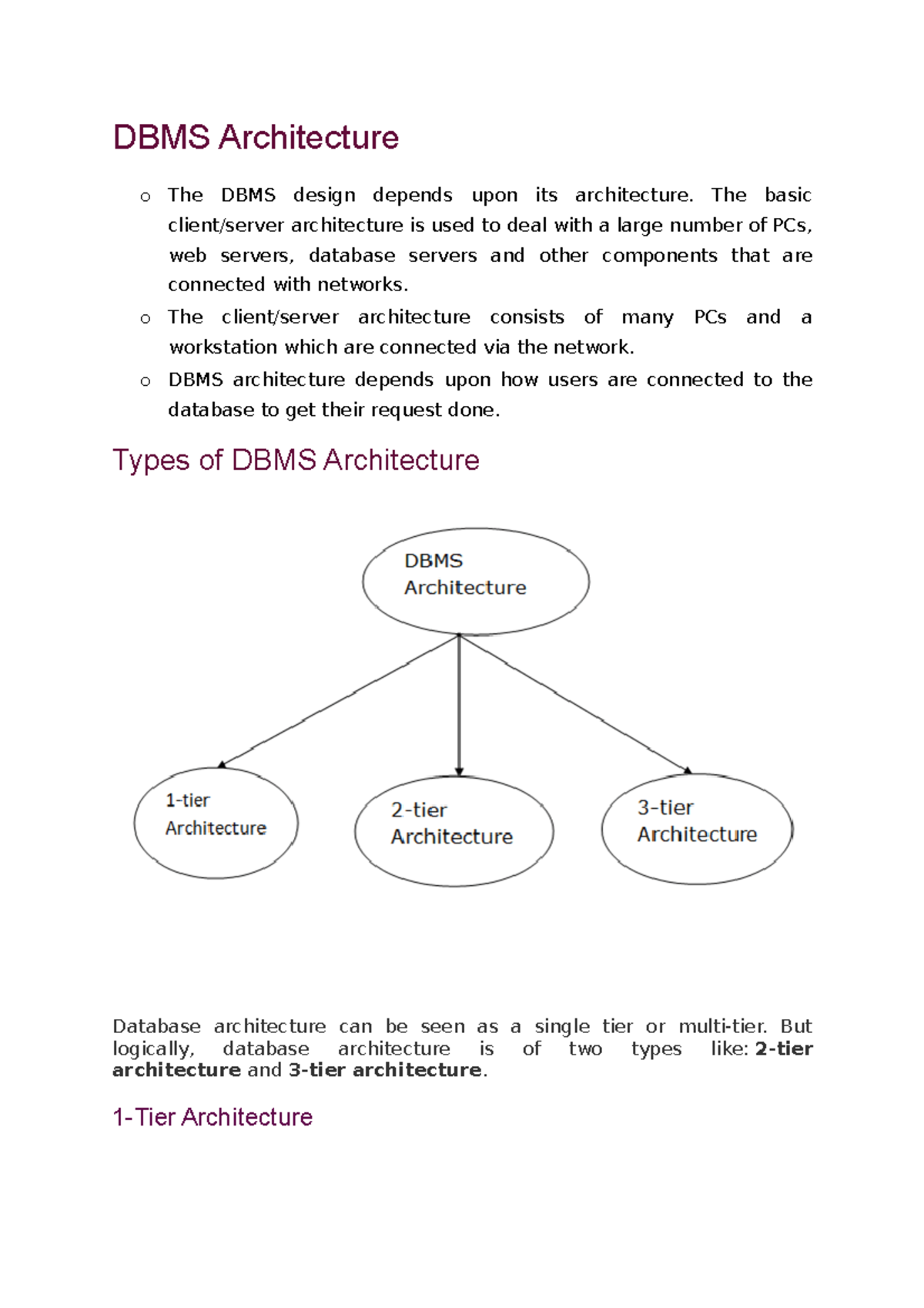 DBMS Architecture - dsadscdshjvkjhregfwdsasvn - DBMS Architecture o The ...