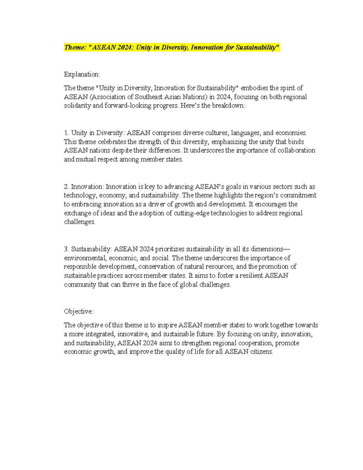 Asean Theme - Theme: "ASEAN 2024: Unity in Diversity, Innovation for ...