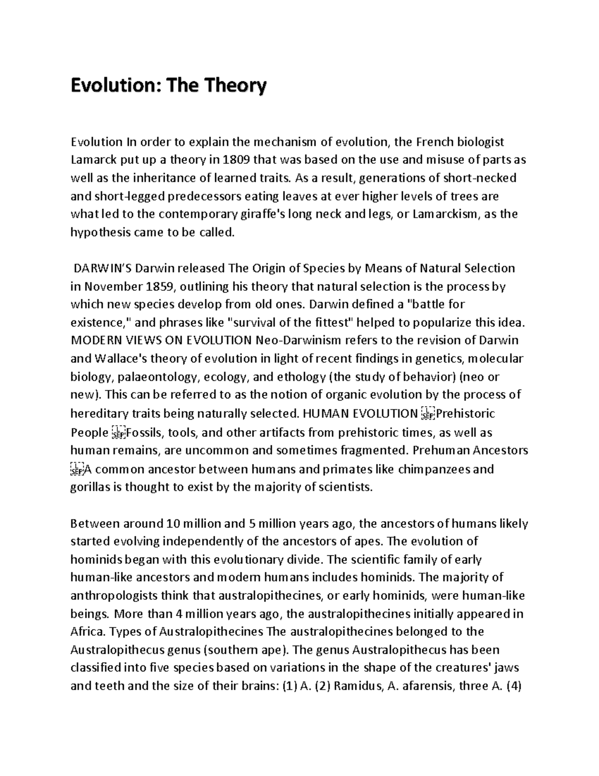 Evolution The Theory - Evolution: The Theory Evolution In order to ...